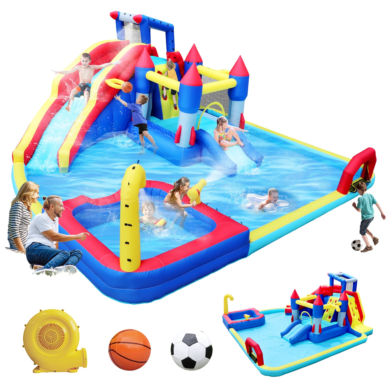 Inflatable slide water park bouncing house garden with splash pool