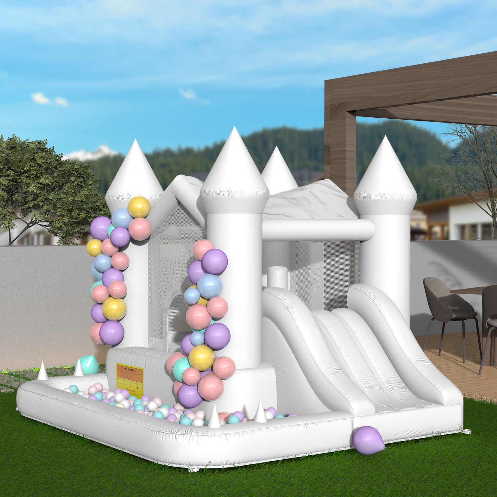YARD white wedding bounce house with slide for party events